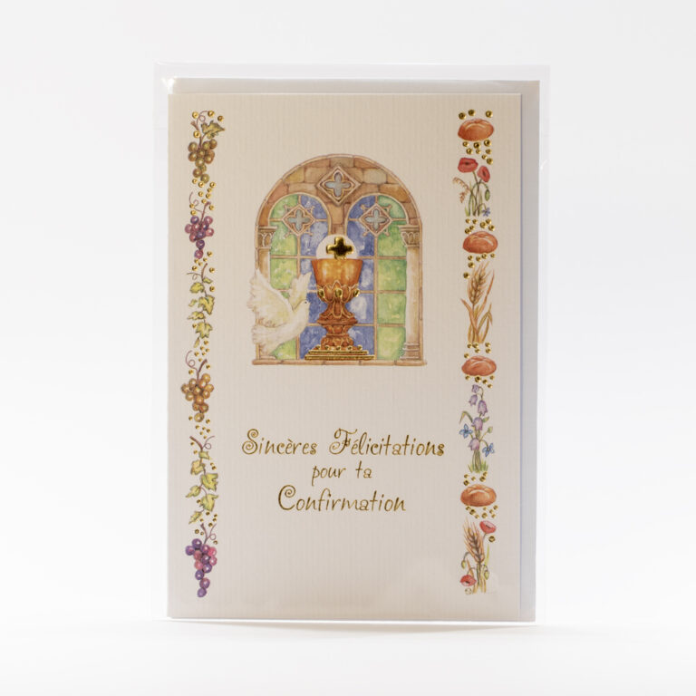 CARTE DOUBLE CONFIRMATION COLOMBE ROSE - Articles Religieux