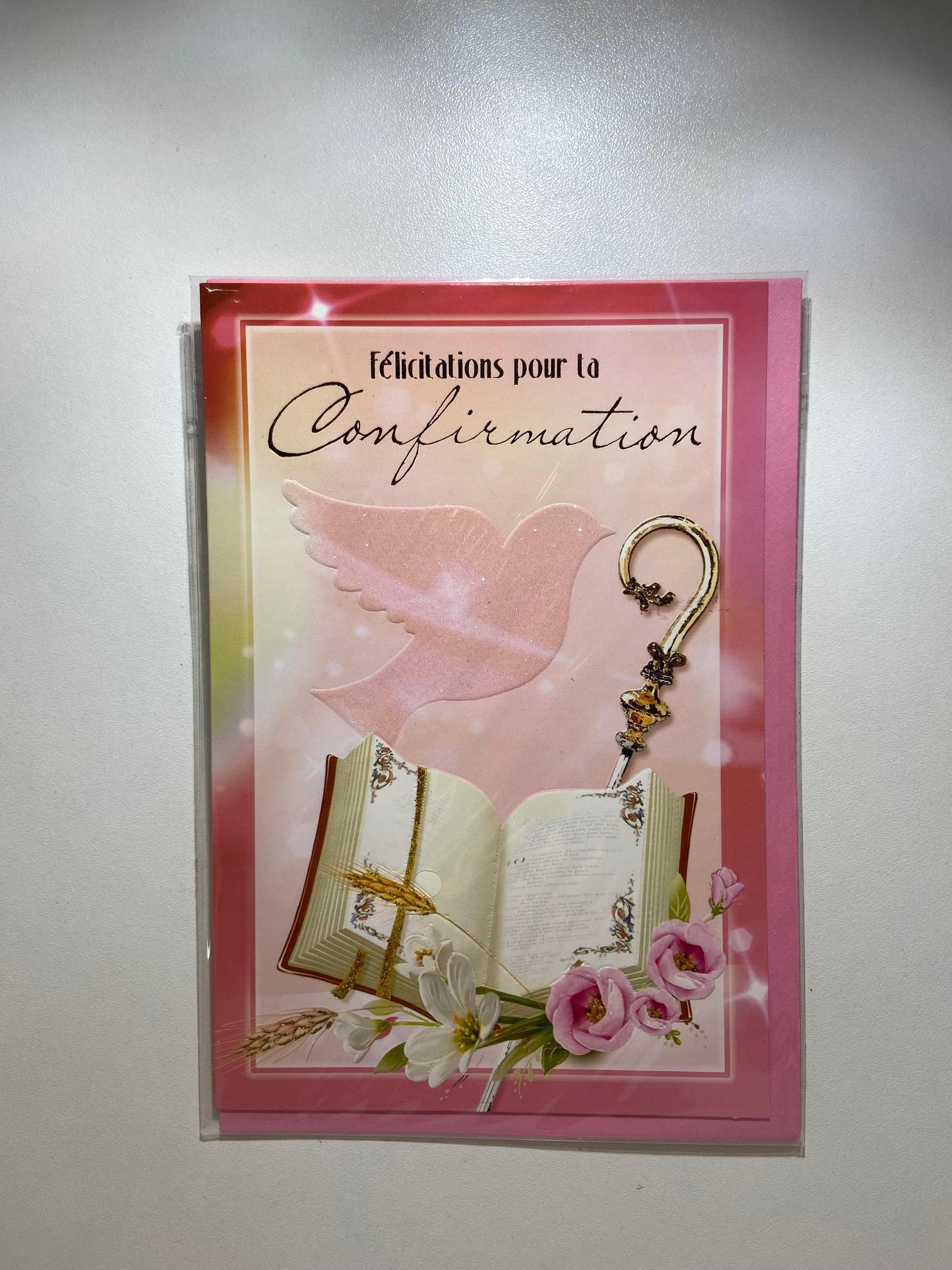 CARTE DOUBLE CONFIRMATION COLOMBE ROSE – Chretien